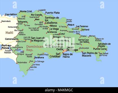 Dominican Republic map with borders, cities, capital and administrative ...