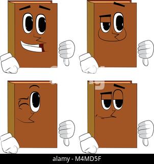 Books showing dislike hand sign. Cartoon book collection with costume ...