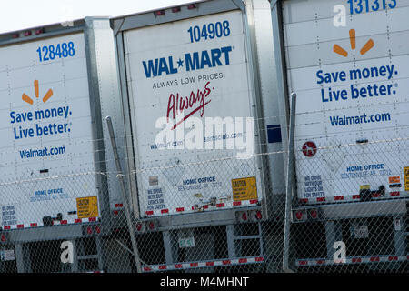 Walmart Inc., logos on a row of semi-truck trailers in Phoenix, Arizona ...