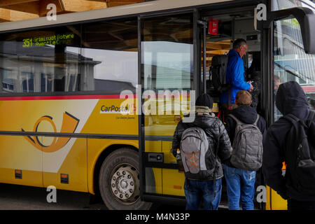 Swiss Post bus at Sion railway station bus stop, Valais district, Swiss ...