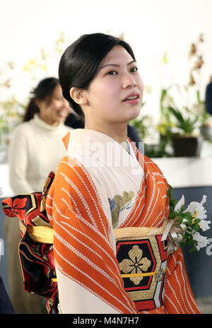 Tokyo, Japan. 15th Feb, 2018. Japan's Princess Takamado (2nd R) and her ...