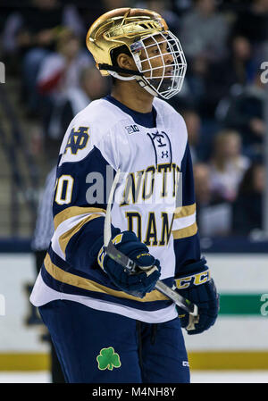 February 16, 2018: Notre Dame goaltender Cale Morris (32) during NCAA ...