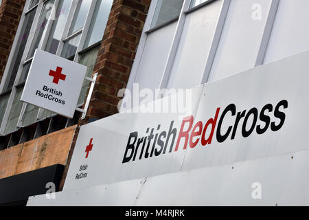 British Red Cross sign on a shop in High Street in Stockton on Tees ...
