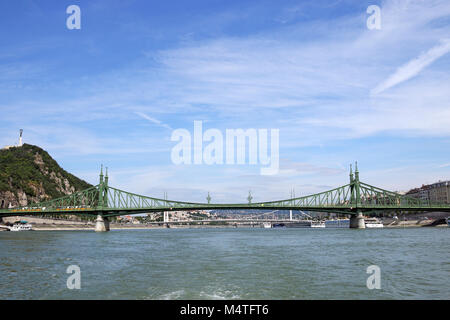 Liberty bridge on Danube river at sunset, Budapest, Hungary Stock Photo ...