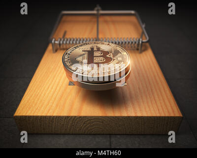 Bitcoin BTC coins in the mousetrap. Financial invetsment risk concept ...