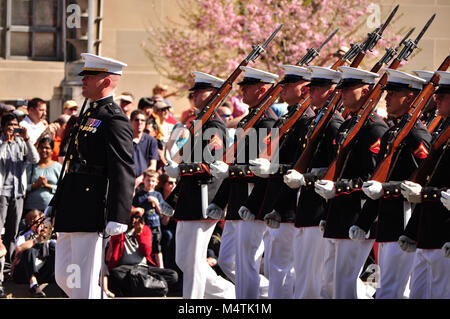US Marine Rifle Drill Team marching in Cherry Blossom Parade in ...