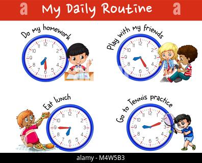 Daily routine of many children with clocks Stock Vector Image & Art - Alamy