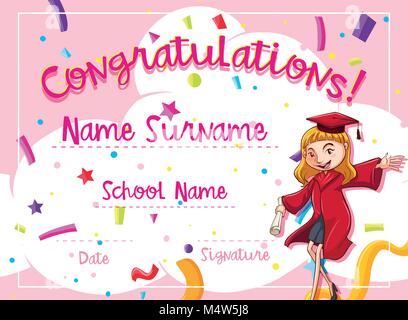 Certificate template with woman in red graduation gown Stock Vector ...