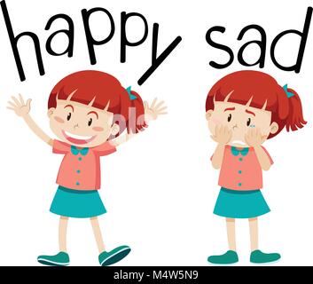 Opposite feeling words with happy and sad illustration Stock Vector ...