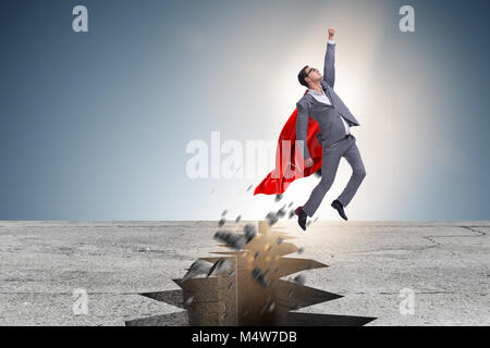 Superhero businessman escaping from difficult situation Stock Photo - Alamy