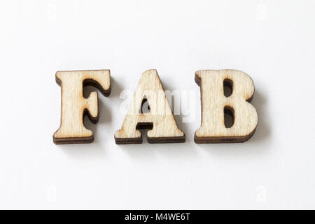FAB, Wood letters FAB on White background,fabulous Stock Photo - Alamy