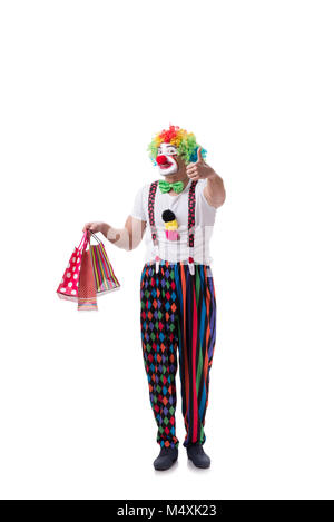 Funny clown with shopping bags isolated on white background Stock Photo ...