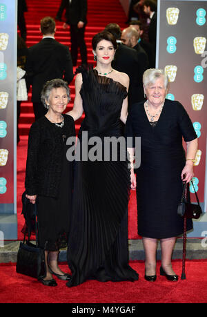 London, UK. Gemma Arterton Eileen Pullen and Gwen Davis at EE British ...