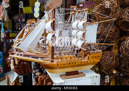 Beautiful handmade wooden sailboat Stock Photo - Alamy