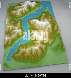 Como, map of Lake Como, map drawn with reliefs and mountains. Tourist ...
