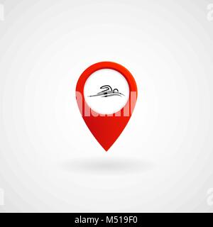 Swimming pool map marker icon. Red map pin location symbol with blue ...