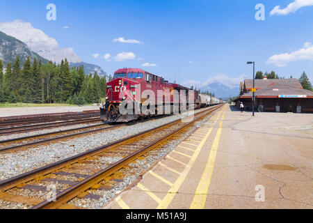 Passenger train at Banff Railway Station. Canadian Pacific Railways ...