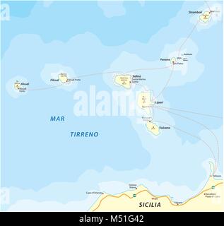 Vulcano island (Aeolian Islands, Italian Republic, Italy) map vector ...