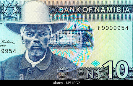 10 Namibian dollars bank note of Namibia. Namibian dollars is the ...
