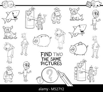 find two the same pictures coloring page Stock Photo - Alamy