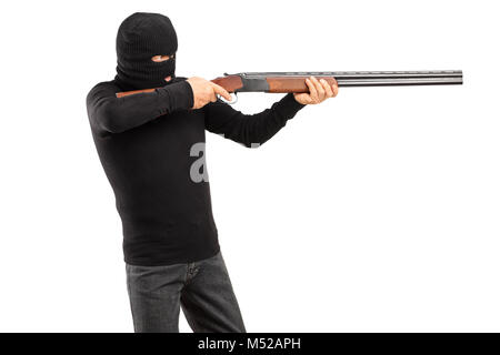 masked gun man on isolated white background Stock Photo - Alamy