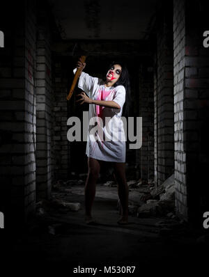 Female zombie in blood devil is scary she haunted at the abandoned ...