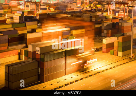 Night Loading dock at a warehouse. modern logistics center. docking ...