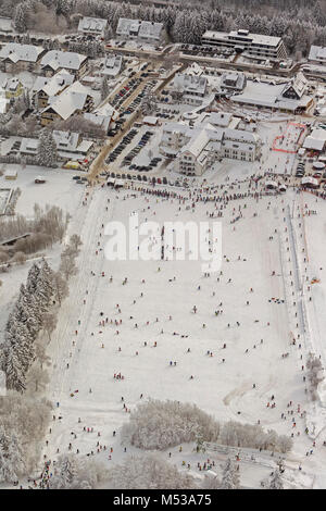 Aerial view, St.-Georg-Schanze in winter, ski jump, altitude village ...