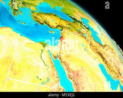 Space orbit view of Lebanon highlighted in red on planet Earth at night ...