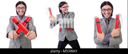 Young businessman holding dynamite isolated on white Stock Photo - Alamy