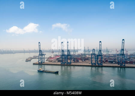 Aerial view of a container terminal in Nanjing in eastern China's ...