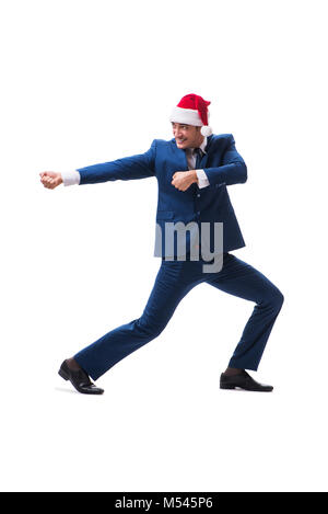 The young busnessman wearing santa hat in christmas concept on white ...