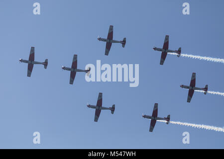 Swiss Air Force PC-7 Team performing a formation flight during an air ...