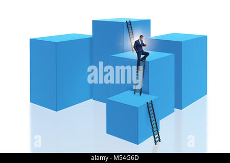 The businessman on top of block isolated on white Stock Photo - Alamy