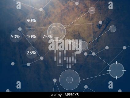 Interface overlay of connection statistics graphics with sparkling ...