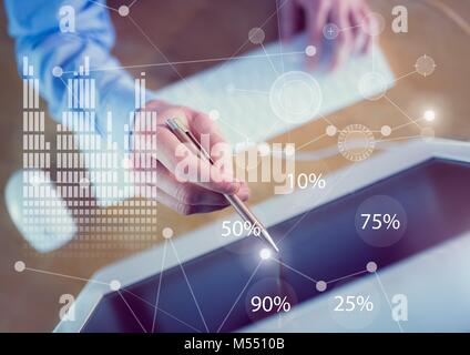 Business Overlay Interface with business person and computer with ...