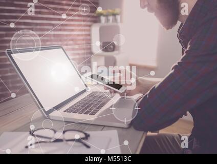 Business Overlay Interface with businessman and phone with transition ...