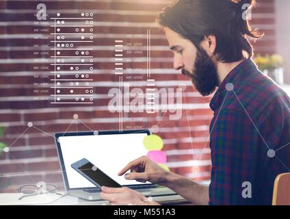 Business Overlay Interface with businessman and tablet with transition ...