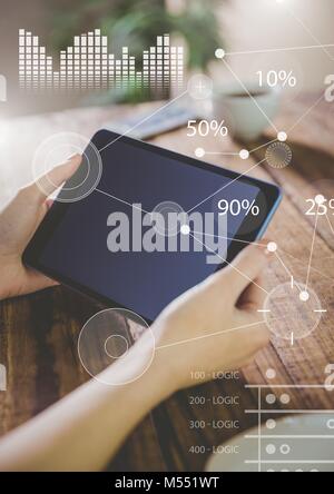 Business Overlay Interface with hands and tablet Stock Photo - Alamy