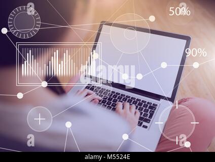 Business Overlay Interface with woman and laptop with transition Stock ...