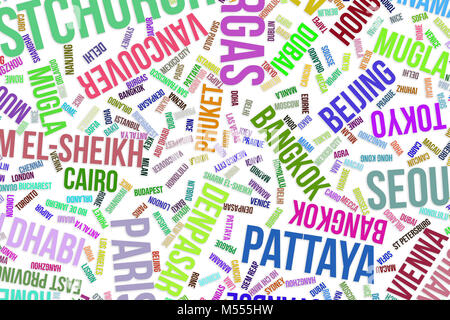 Colorful city names word cloud for travel destinations conceptual, for ...