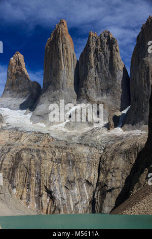 The famous three granite towers of Torres del Paine National Park, seen ...