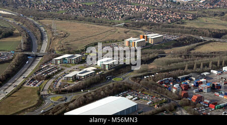 aerial view of Rothwell near Leeds, viewing west up Commercial Street ...