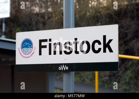 Finstock railway station sign, on the Cotswold Line, Oxfordshire ...