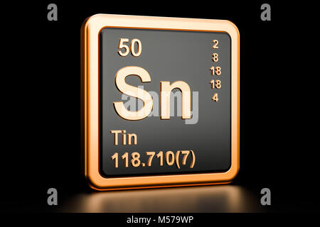Tin, stannum Sn, chemical element sign. 3D rendering isolated on white ...