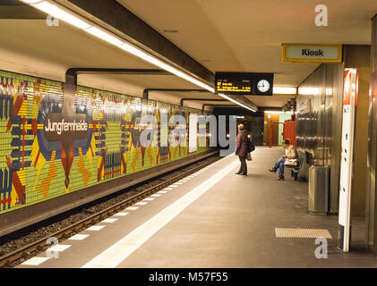 Jungfernheide U-bahn underground railway station interior. The ...