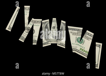 Cutted dollar banknote- money financial concept isolated on white ...