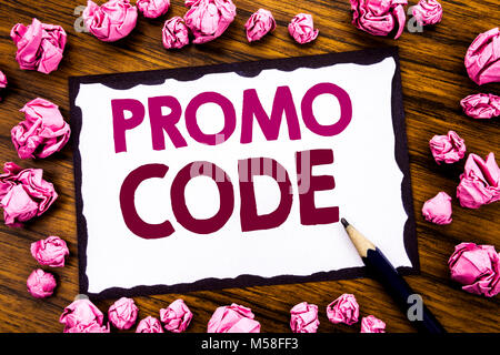 Text showing inspiration Discount Code. Business showcase Series of ...