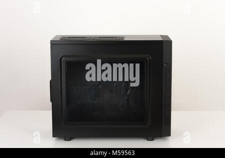 white open empty midi tower pc computer case side view on isolated ...