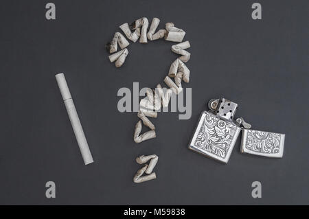 The question mark is made from cigarette butts as a symbol of the ...